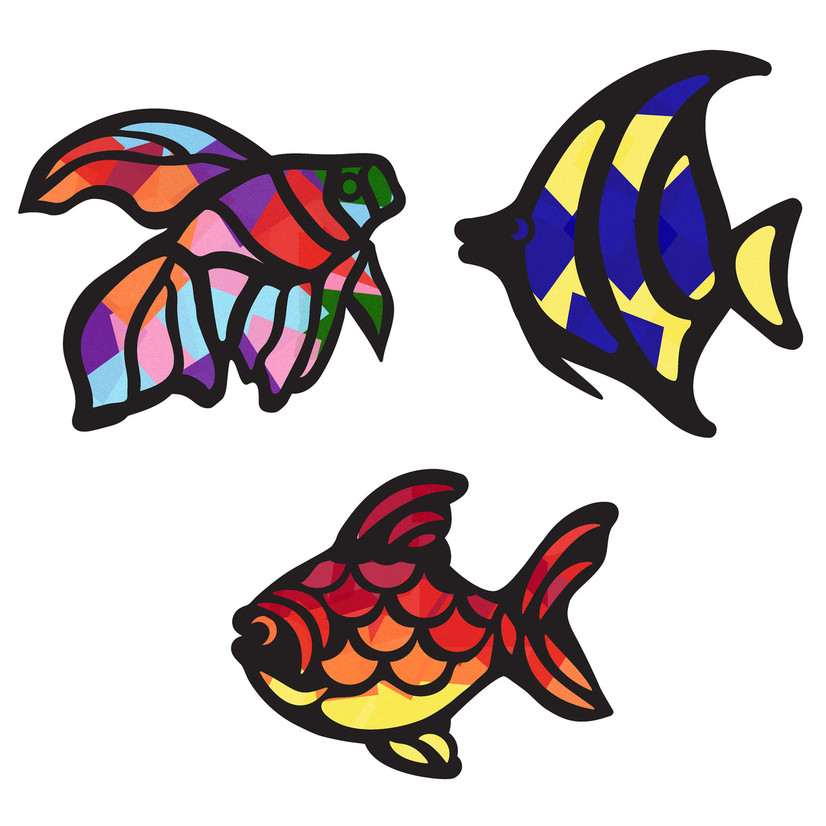 Fish Suncatcher Craft - 3 Sets Stained Glass Effect Paper Window Art ...
